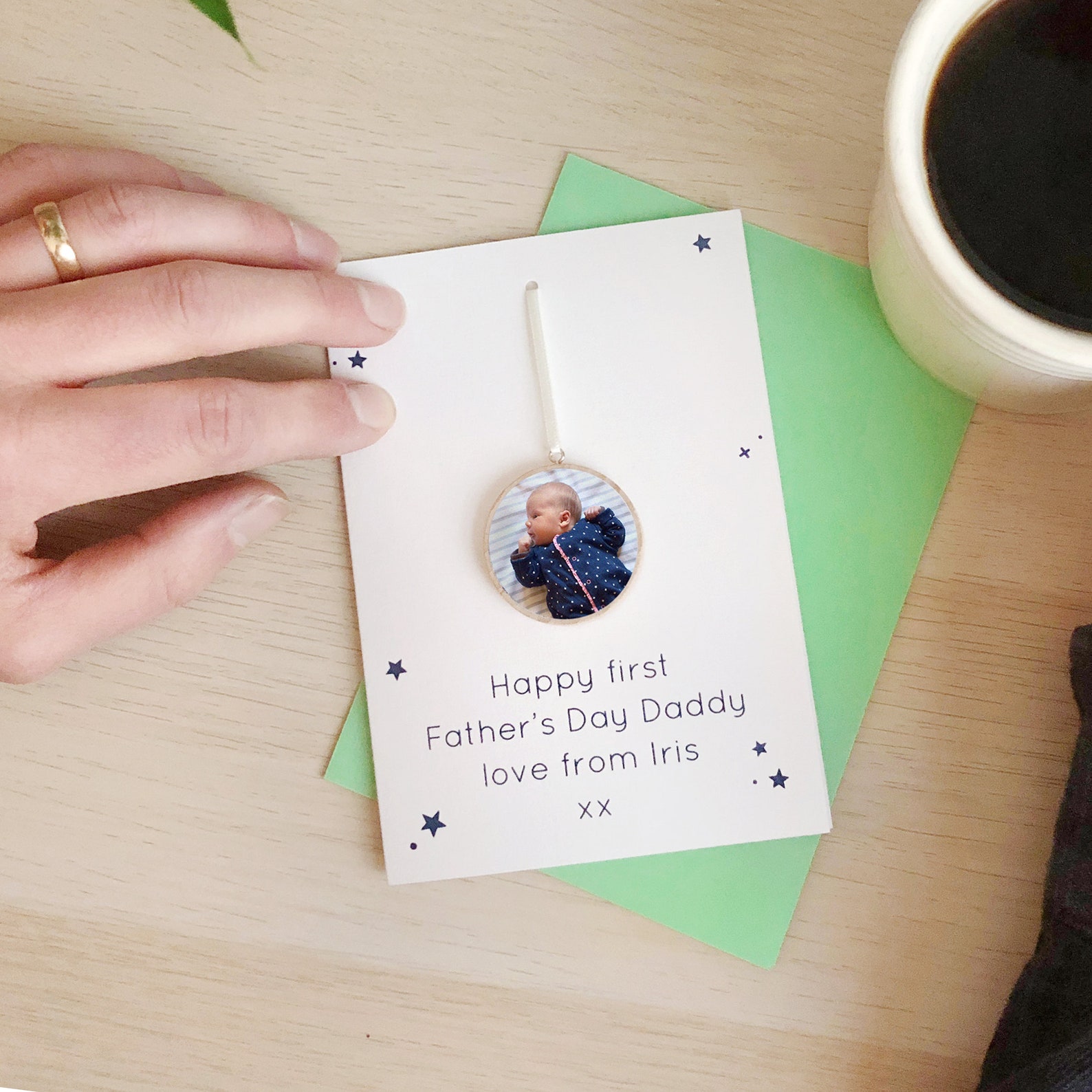 First Father's Day Wooden Photo Token Card - Etsy