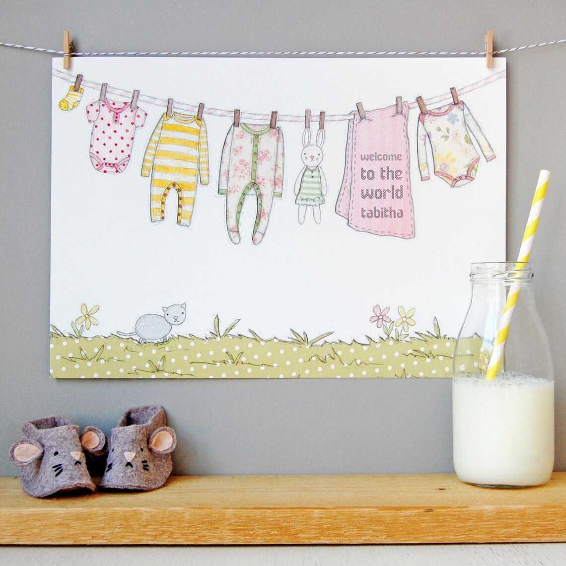 Welcome to the World New Baby Print - Pink & Yellow - Etsy UK