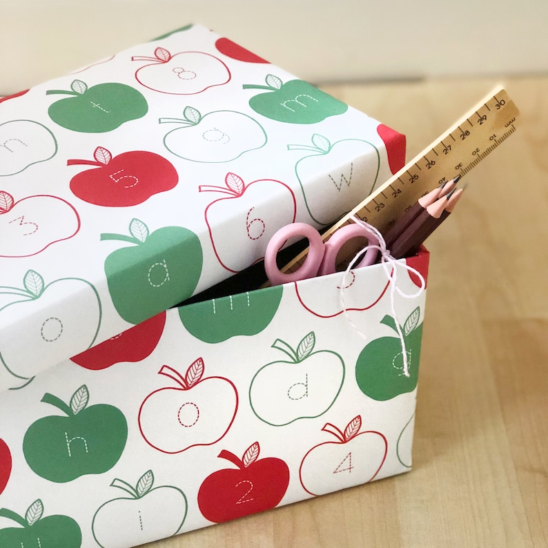Apple Letters and Numbers Wrapping Paper Set - Etsy