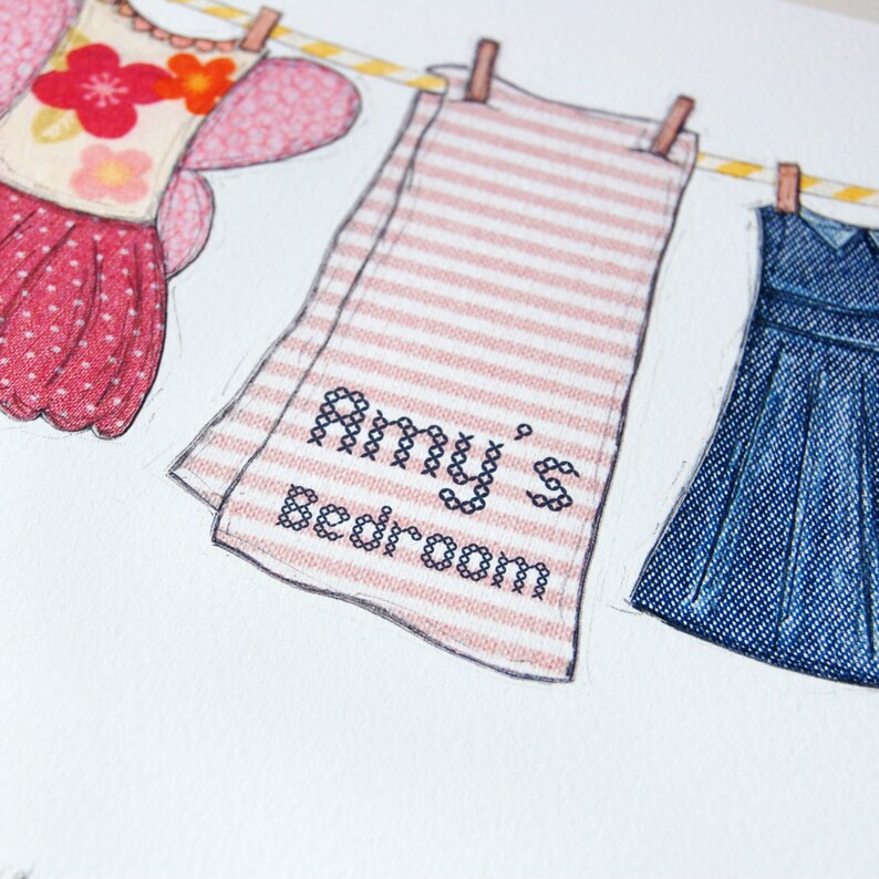 Personalised Pink and Yellow Washing Line Print - Etsy