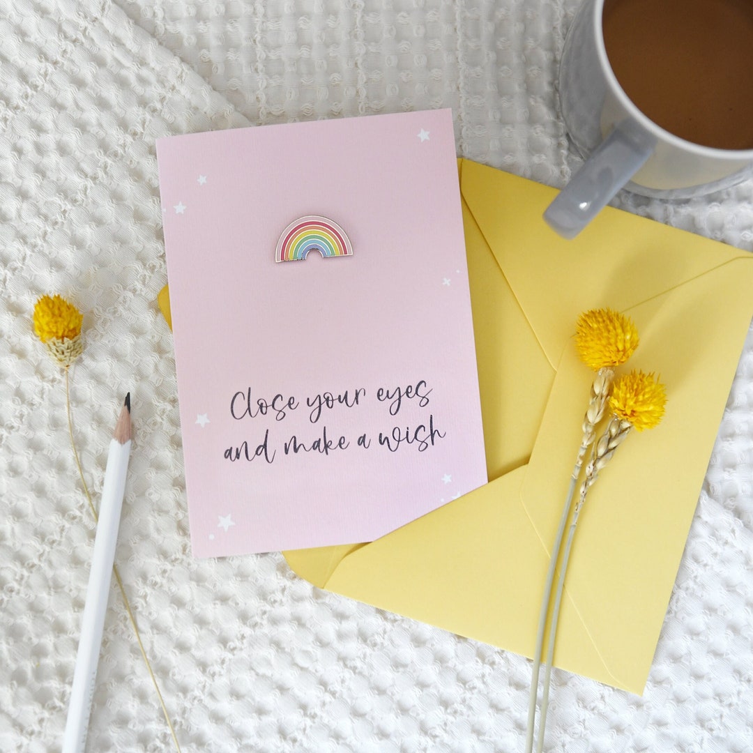 Make A Wish Rainbow Pin Badge Card - Etsy