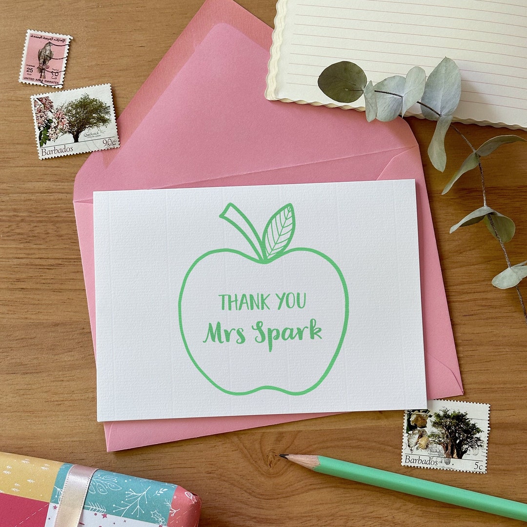 Green Apple Personalised Thank You Teacher Card, End of School Term ...