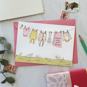 Personalised New Baby Washing Line Card - Pinks & Yellows - Etsy