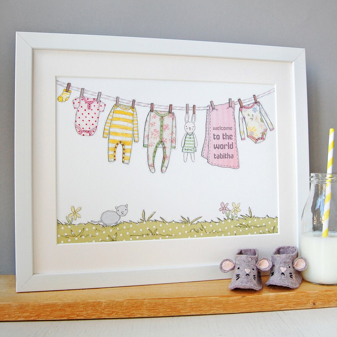 Welcome to the World New Baby Print Pink & Yellow - Etsy UK