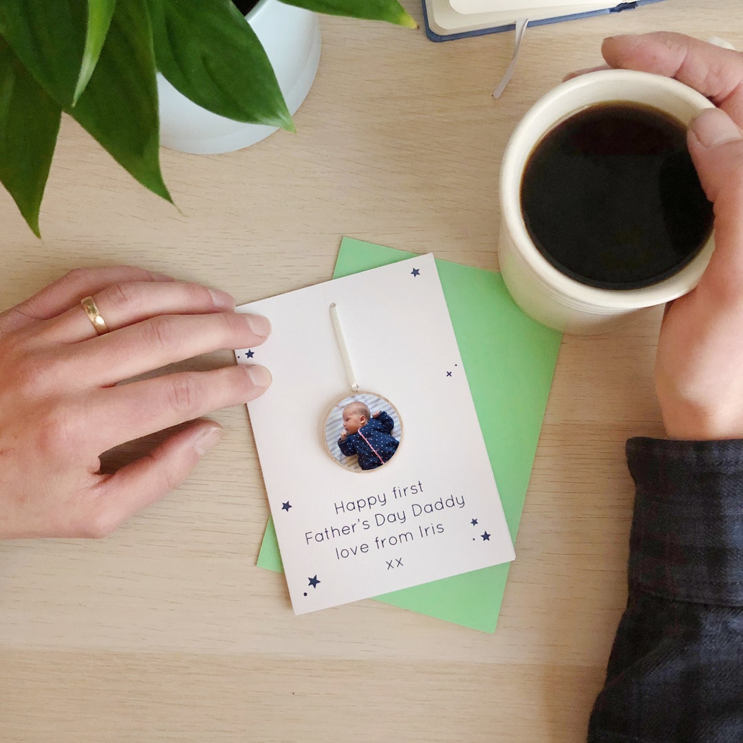 First Father's Day Wooden Photo Token Card - Etsy