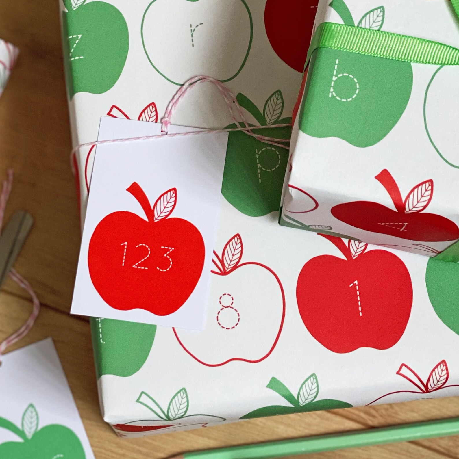 Apple Letters and Numbers Wrapping Paper Set - Etsy