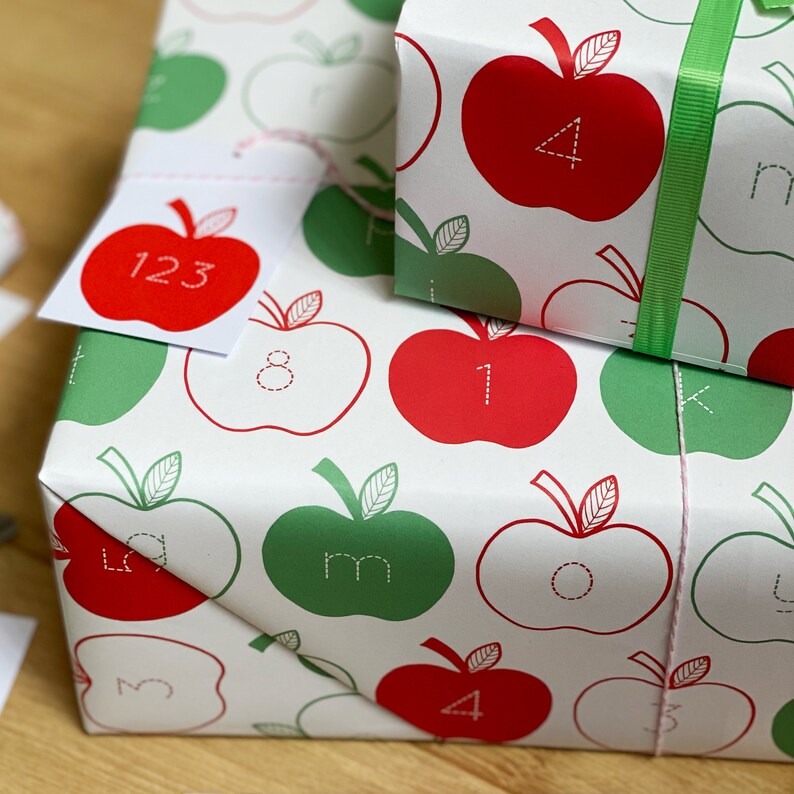 Apple Letters and Numbers Wrapping Paper Set | Etsy