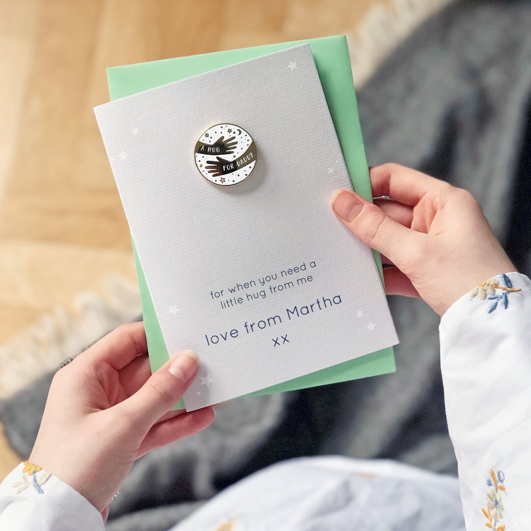 Personalised 'A Hug for Daddy' Pin Badge Card Father's Day Card and ...