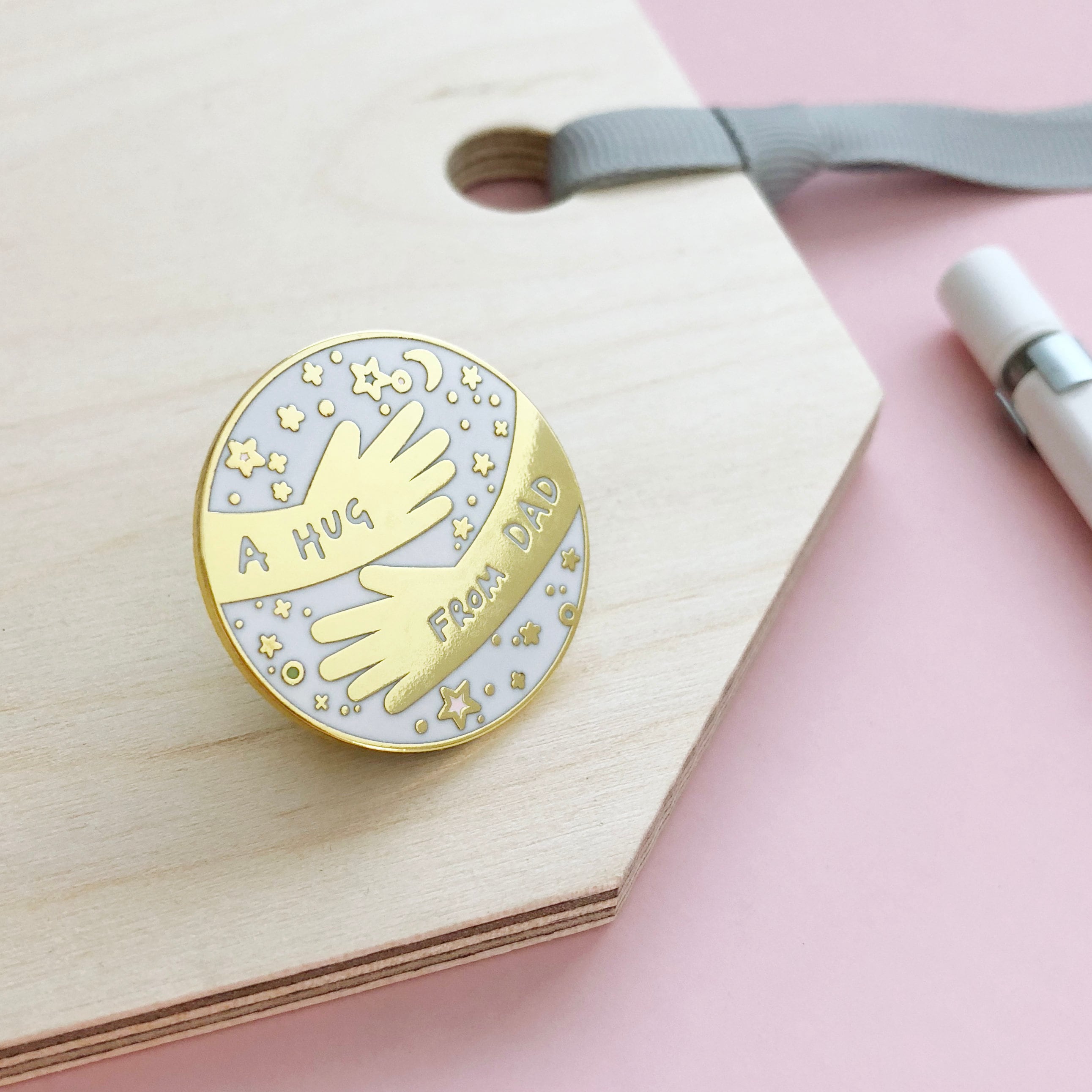 Supportive A Hug From Dad Enamel Pin Badge - White & Gold Pin - Etsy