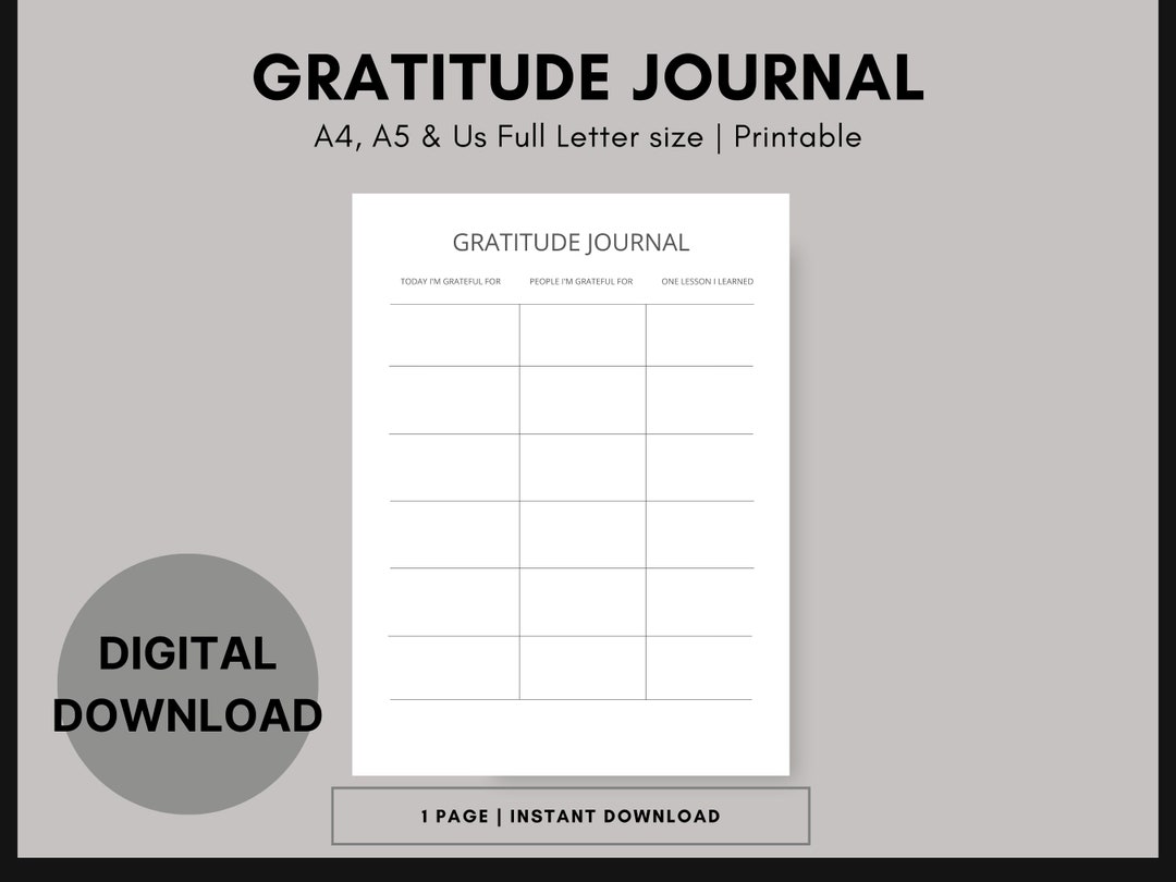 Minimalist Gratitude Journal Printable, Digital Printable, Digital ...