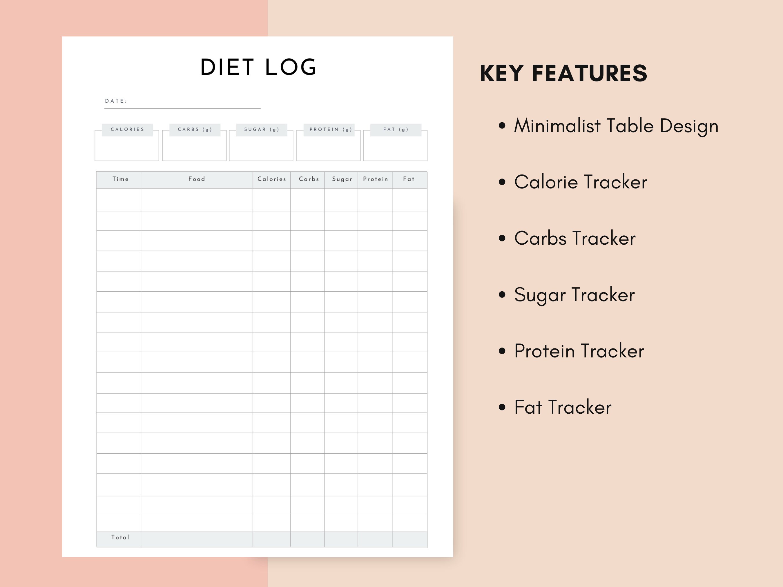 Minimalist Diet Log Printable, Health Planner, Diet Tracker, Healthy ...