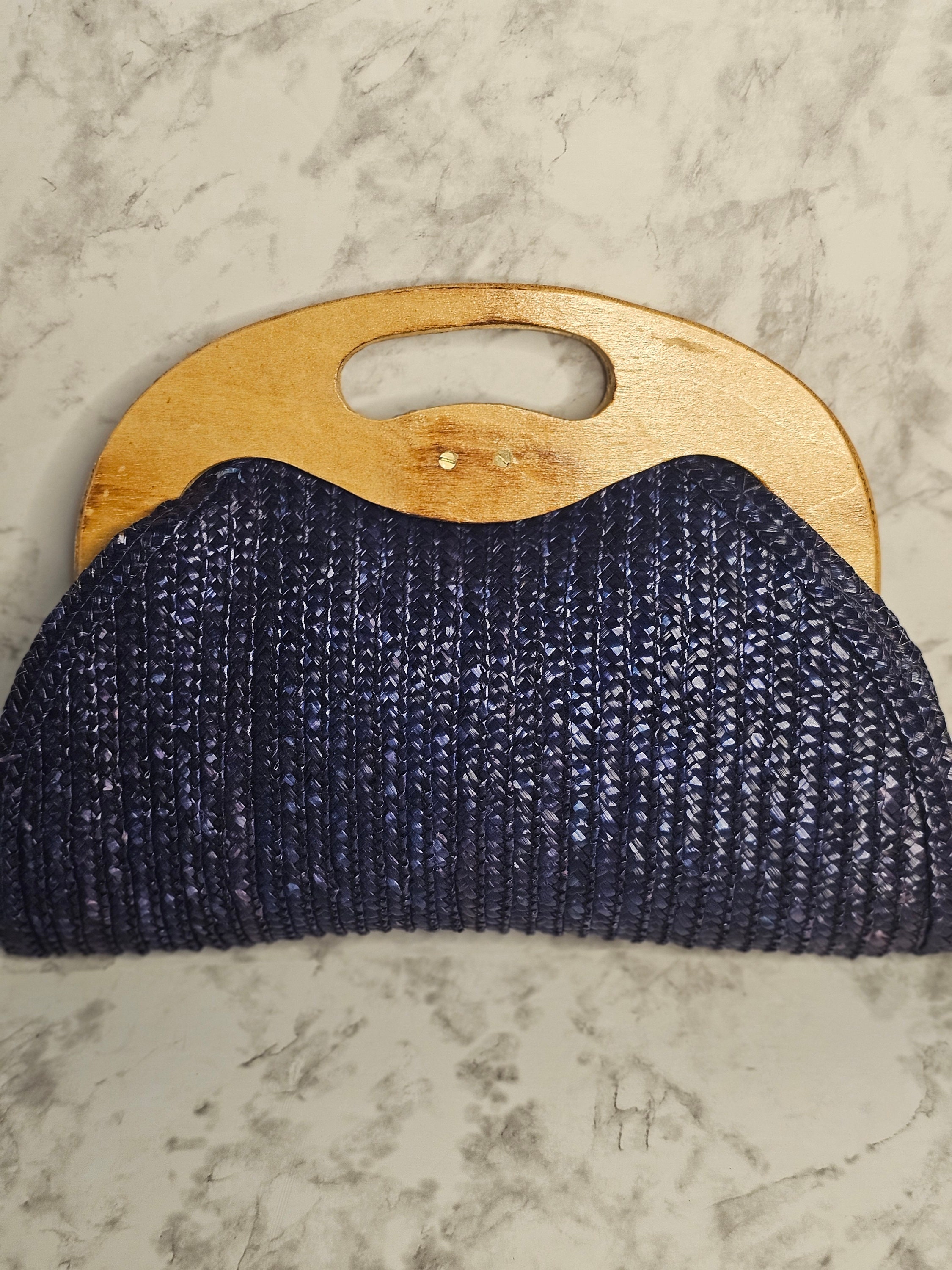 Vintage Blue Straw Purse - Etsy