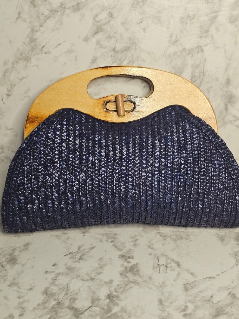 Vintage Blue Straw Purse - Etsy