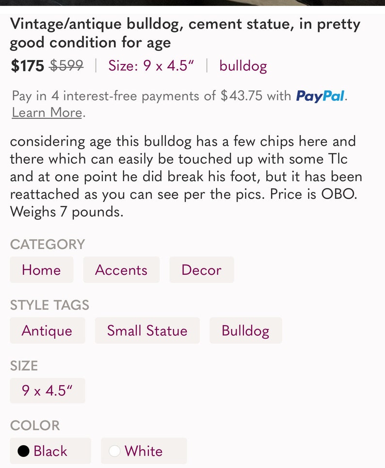 Vintage/antique Bulldog, Cement Statue, in Pretty Good Condition for ...