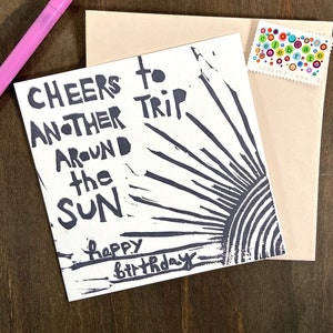 Cheers to Another Trip Around the Sun / Happy Birthday Notecard Hand ...