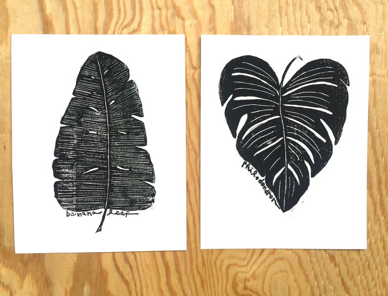Monstera Leaf Linoleum Block Print 11x14 Wall - Etsy