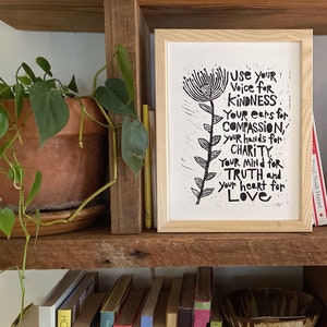Use Your Voice for Kindness - Linoleum Block Print - 9"x12" Wall Art - Etsy