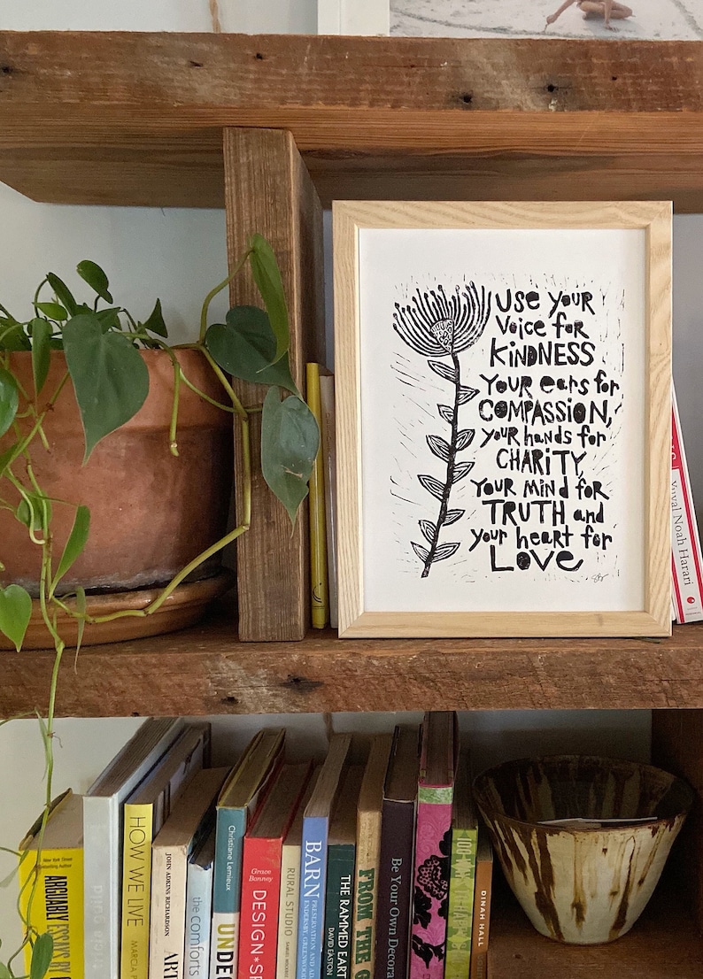 Use Your Voice for Kindness - Linoleum Block Print - 9"x12" Wall Art - Etsy