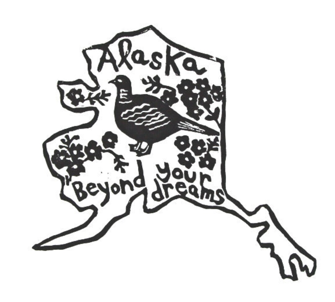 Alaska State Linoleum Block Print With Text + State Bird and Flower - 9 ...