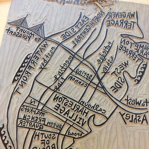 Charleston - Map of the Peninsula - Linoleum Block Print - 11"x14" Wall ...