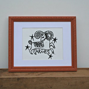Aries - Zodiac Sign - Linoleum Block Print - 9"x12" Wall Art - Etsy