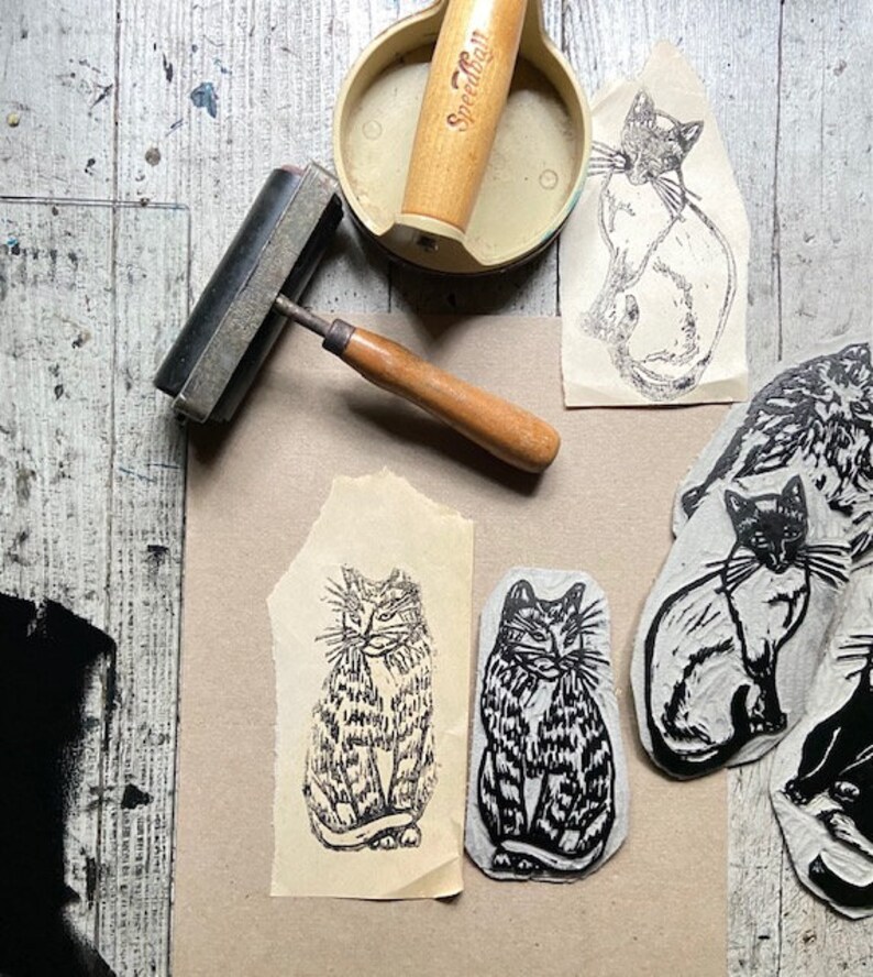 Cat - Tabby - Linoleum Block Print - 9"x12" Wall Art - Etsy