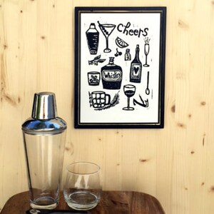 Cheers - Linoleum Block Print - 9"x12" Wall Art - Etsy