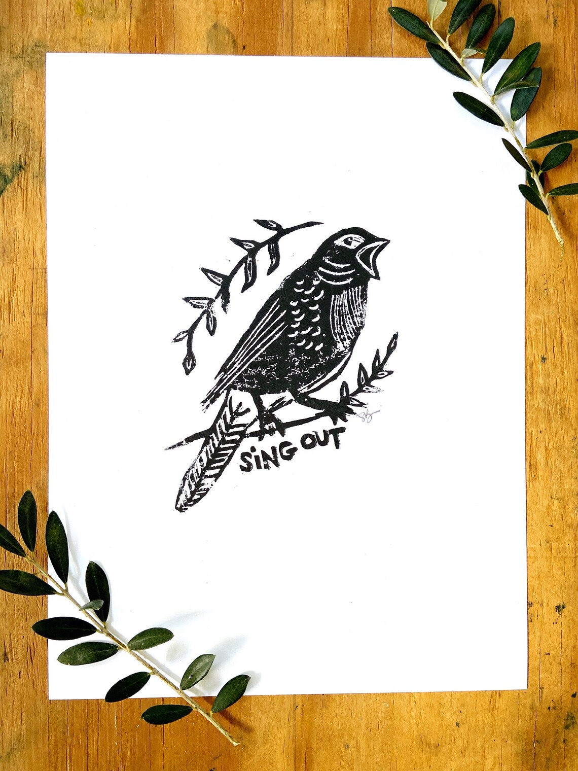 Bird Sing Out Spirit Animal Linoleum Block Print - Etsy