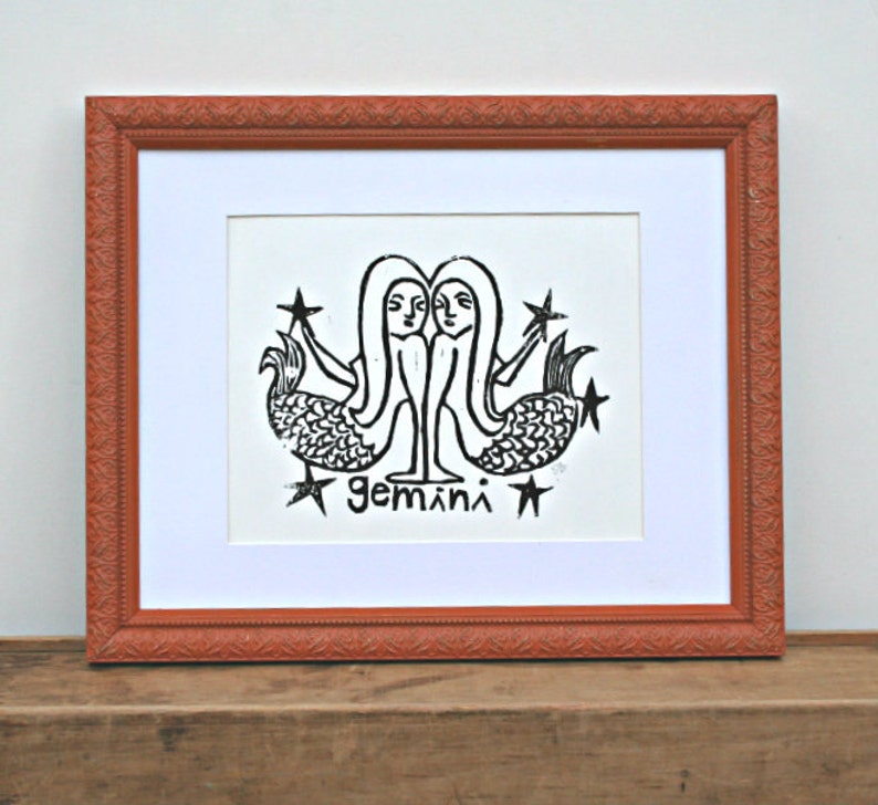 Gemini - Zodiac Sign - Linoleum Block Print - 9"x12" Wall Art - Etsy