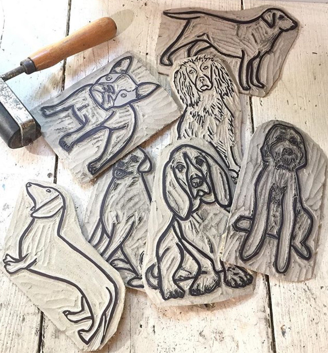 Golden Retriever Dog Breed Linoleum Block Print 9x12 | Etsy