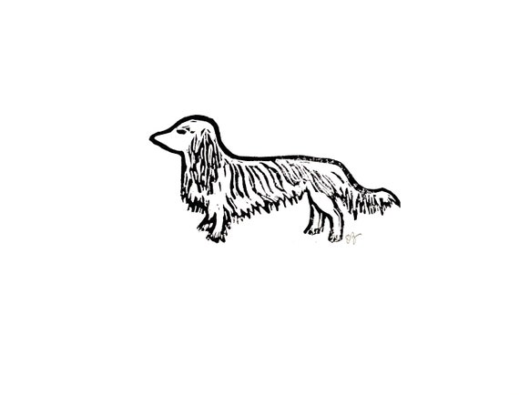 Long Haired Dachshund Dog Breed Linoleum Block Print - Etsy