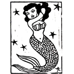 Mermaid - Linoleum Block Print - 9" X 12" Wall Art - Etsy