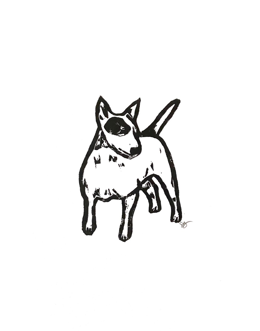 Bull Terrier - Dog Breed - Linoleum Block Print - 9"x12" Wall Art - Etsy