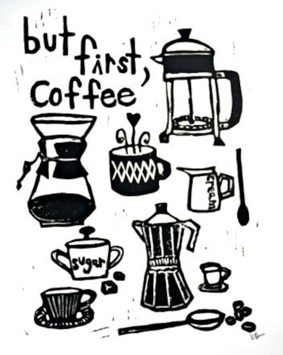 But First, Coffee - Linoleum Block Print - 9"x12" Wall Art - Etsy