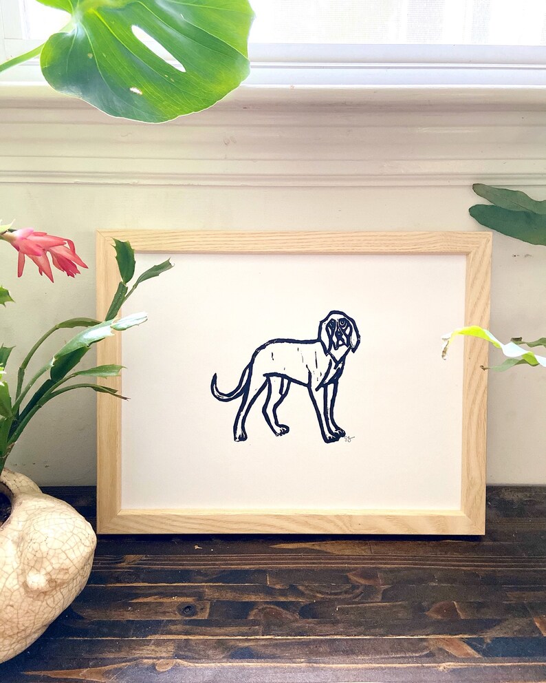 Blood Hound Dog Breed Linoleum Block Print 9x12 Wall - Etsy
