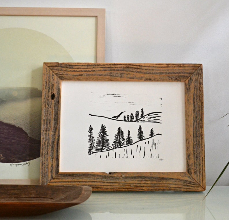 Winter Landscape Linoleum Block Print 9 X 12 - Etsy