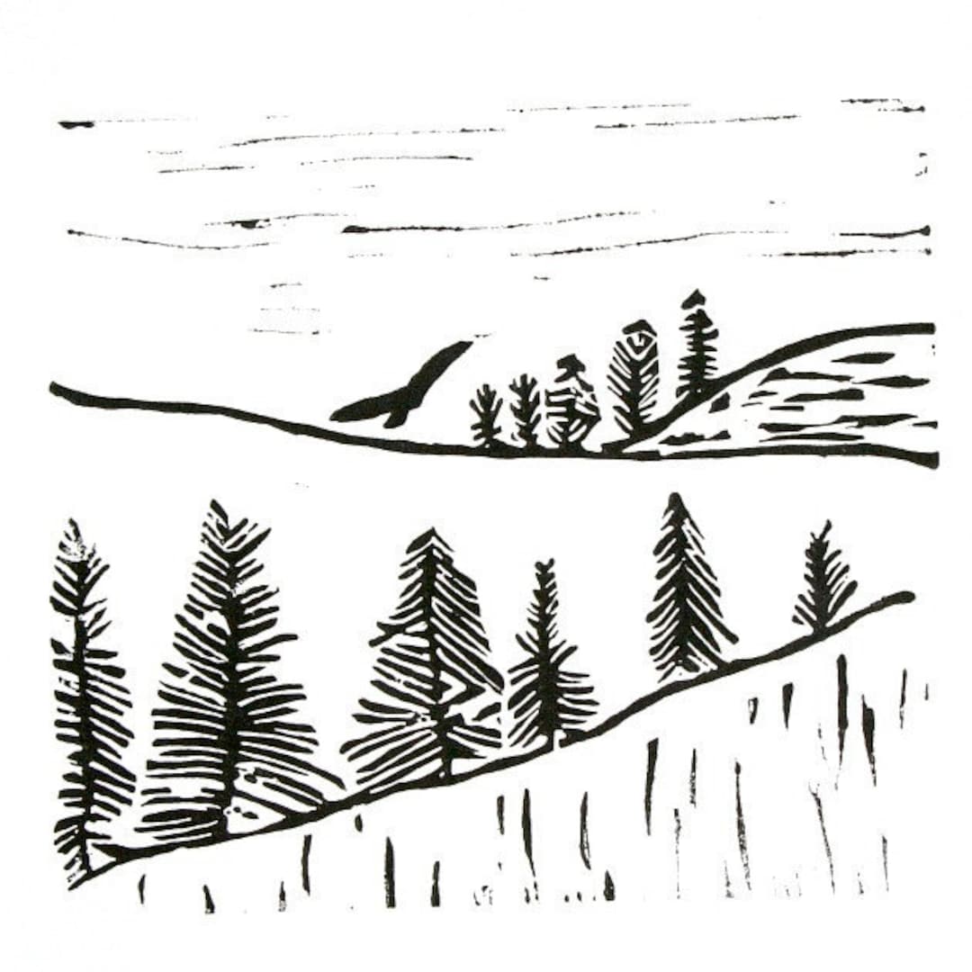 Winter Landscape - Linoleum Block Print - 9" X 12" Wall Art - Etsy