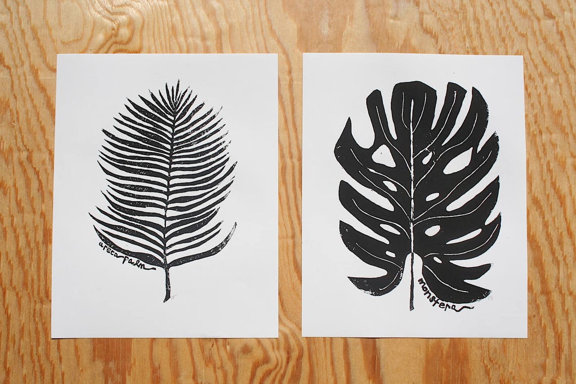 Monstera Leaf Linoleum Block Print 11x14 Wall | Etsy