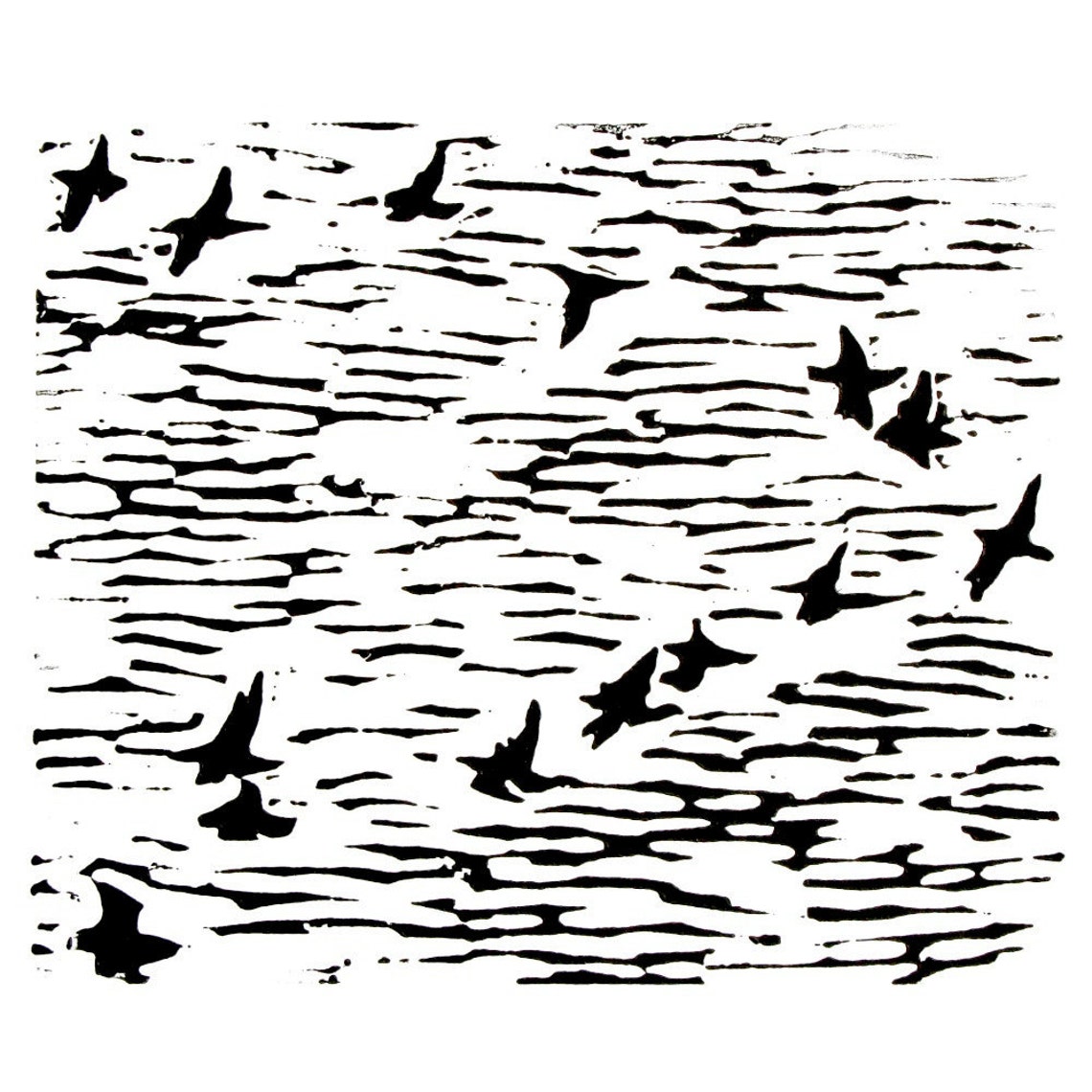 V of Birds - Linoleum Block Print - 9" X 12" Wall Art - Etsy