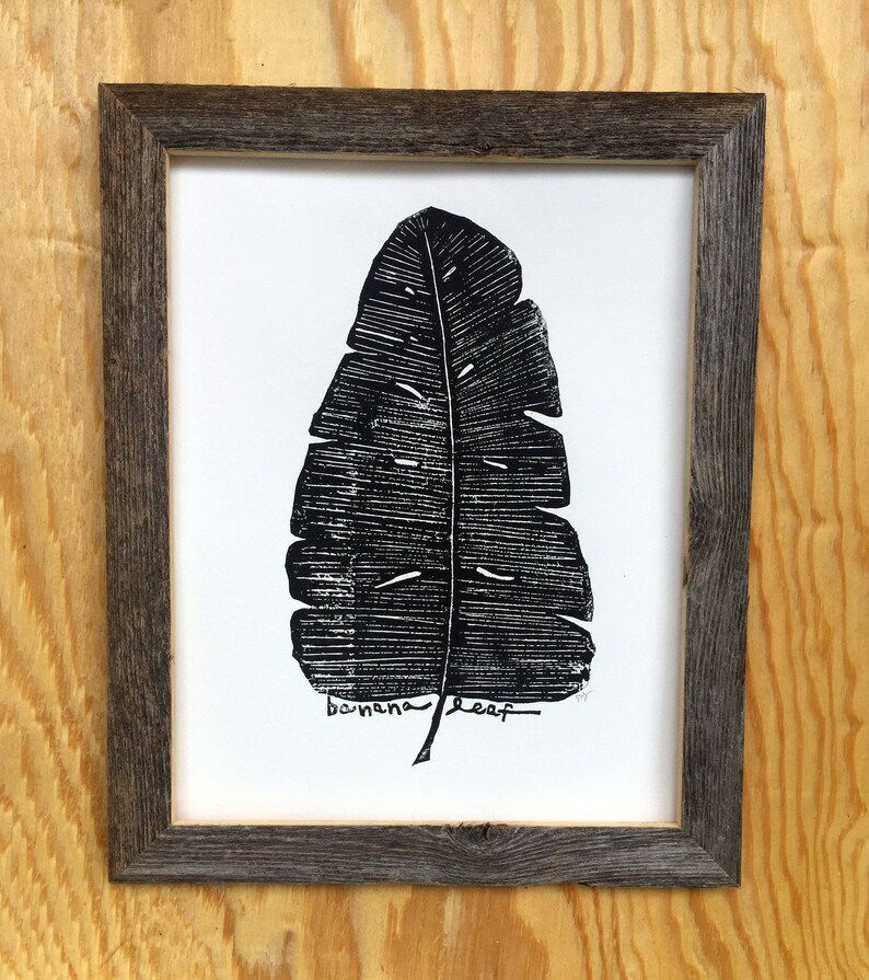 Banana leaf linoleum block print 11x14 wall | Etsy