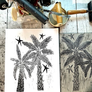 Palmetto Trees - Linoleum Block Print - 11"x14" Wall Art - Etsy
