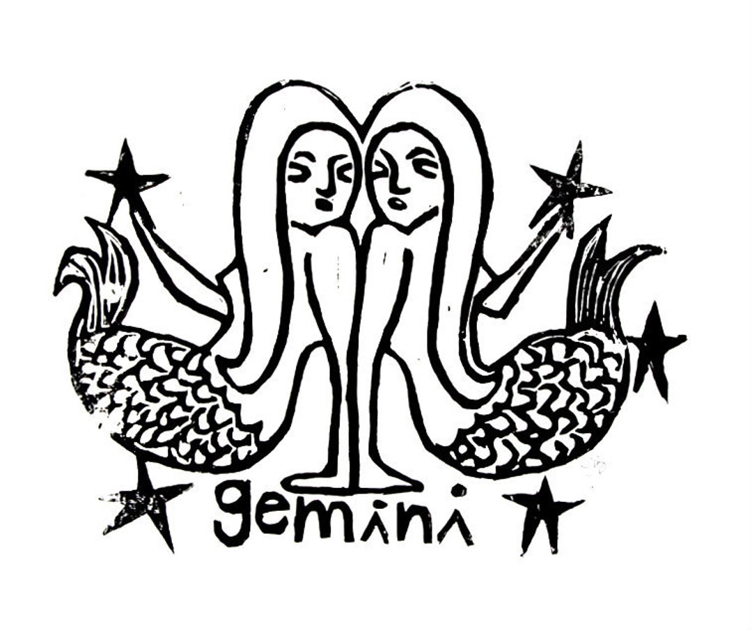 Gemini - Zodiac Sign - Linoleum Block Print - 9"x12" Wall Art - Etsy