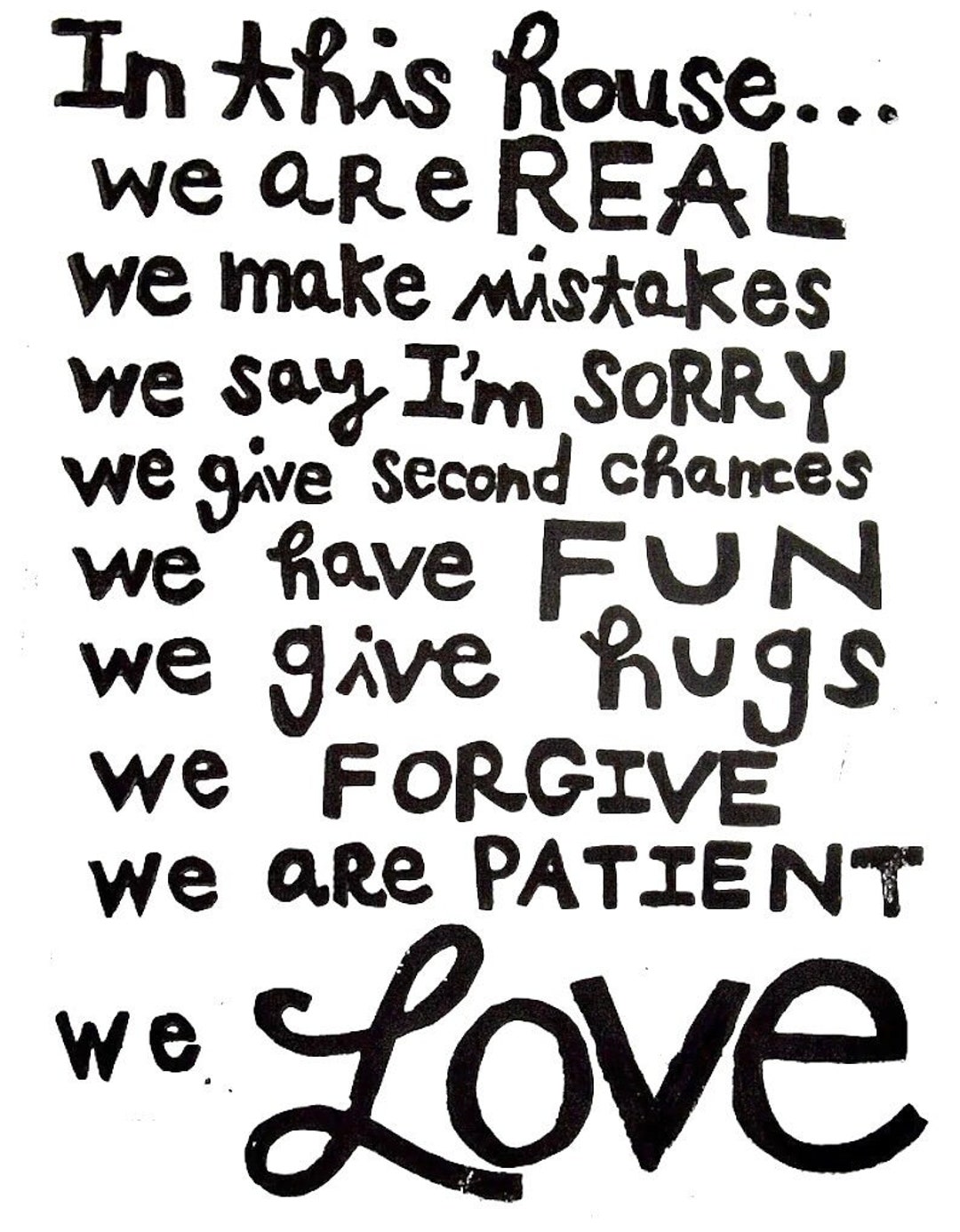 In This House.... Linoleum Block Print - 11" X 14" Wall Art - Etsy