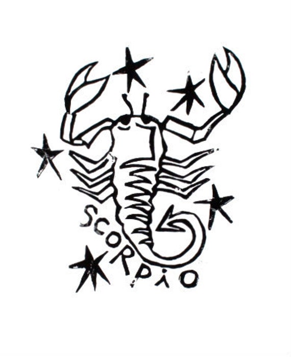 Scorpio Zodiac Sign Linoleum Block Print | Etsy