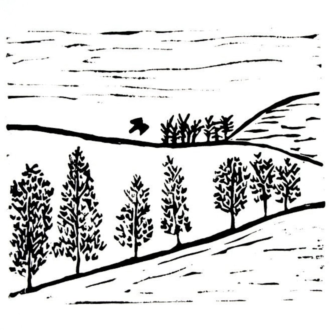 Summer Landscape - Linoleum Block Print - 9" X 12" Wall Art - Etsy