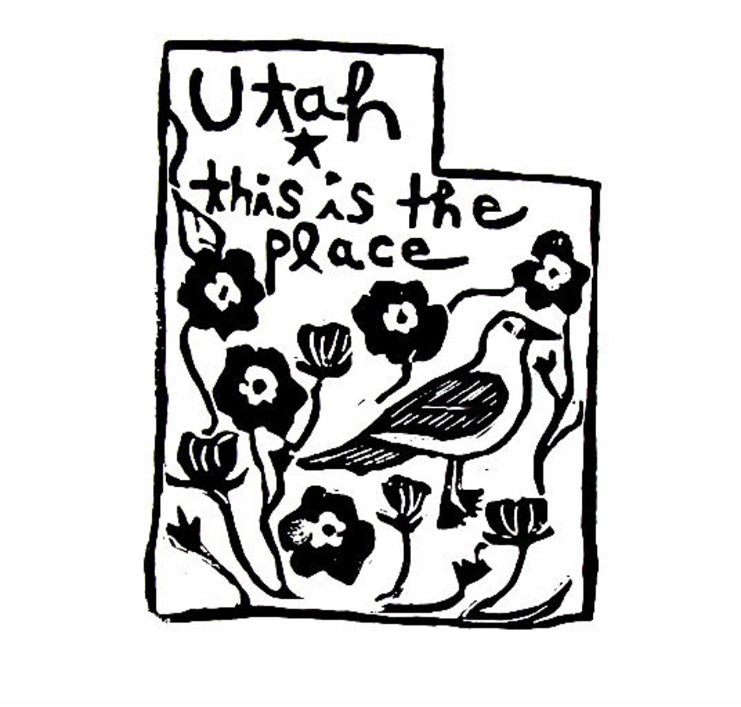 Utah State Linoleum Block Print With Text + State Bird and Flower - 9 ...