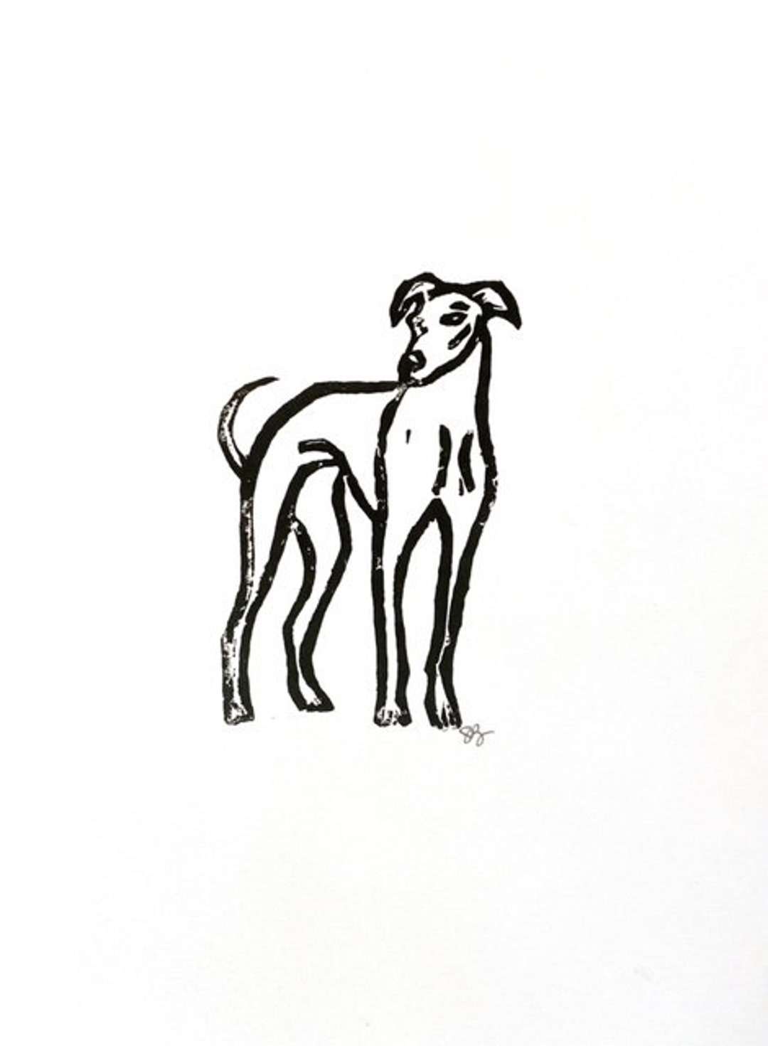 Greyhound Linoleum Block Print Dog Breed 9x12 Wall Art - Etsy