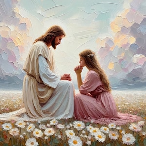 Jesus and Girl Praying, Jesus With Girl Art, Girly Christian Prints ...