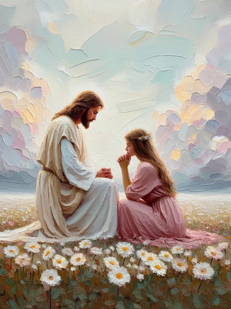 Jesus and Girl Praying, Jesus With Girl Art, Girly Christian Prints ...