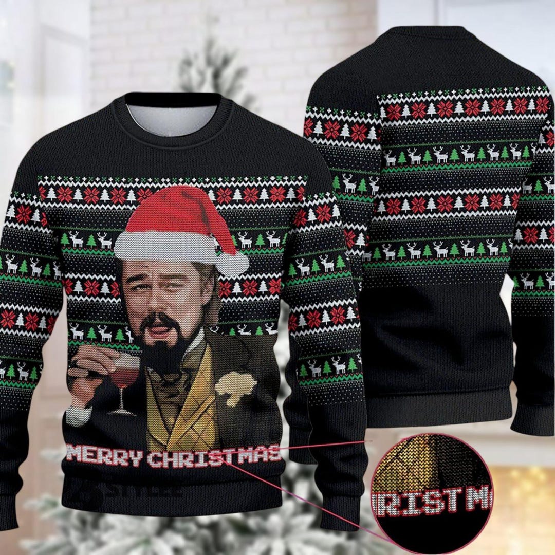 Christmas Leonardo Dicaprio Meme Ugly Sweater, Man Drinking Wine Xmas ...